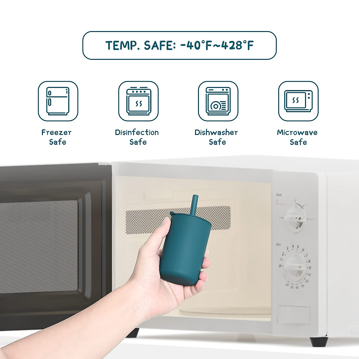 JOYIT Silicone Toddler Open Cup with Straw, Silicone Open Mouth Cup for Baby 6 oz, Baby Training Cup (Hamburger-Ocean Blue)