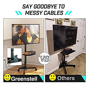 Greenstell TV Stand with Power Outlet, Mobile TV Cart on Wheels for 23-60 inch LED LCD Flat Curved Panel Screens TVs up to 88 lbs, Height Adjustable Rolling TV Stand with AV Shelf, Max VESA 400x400mm