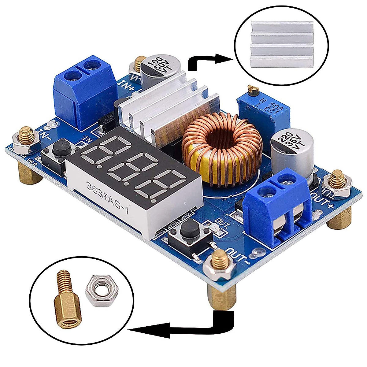 2 Pack Buck Converter XL4015 4-38V to 1.25-36 V Step Down Voltage Regulator 5 A High Power 75 W DC - DC with LED Display