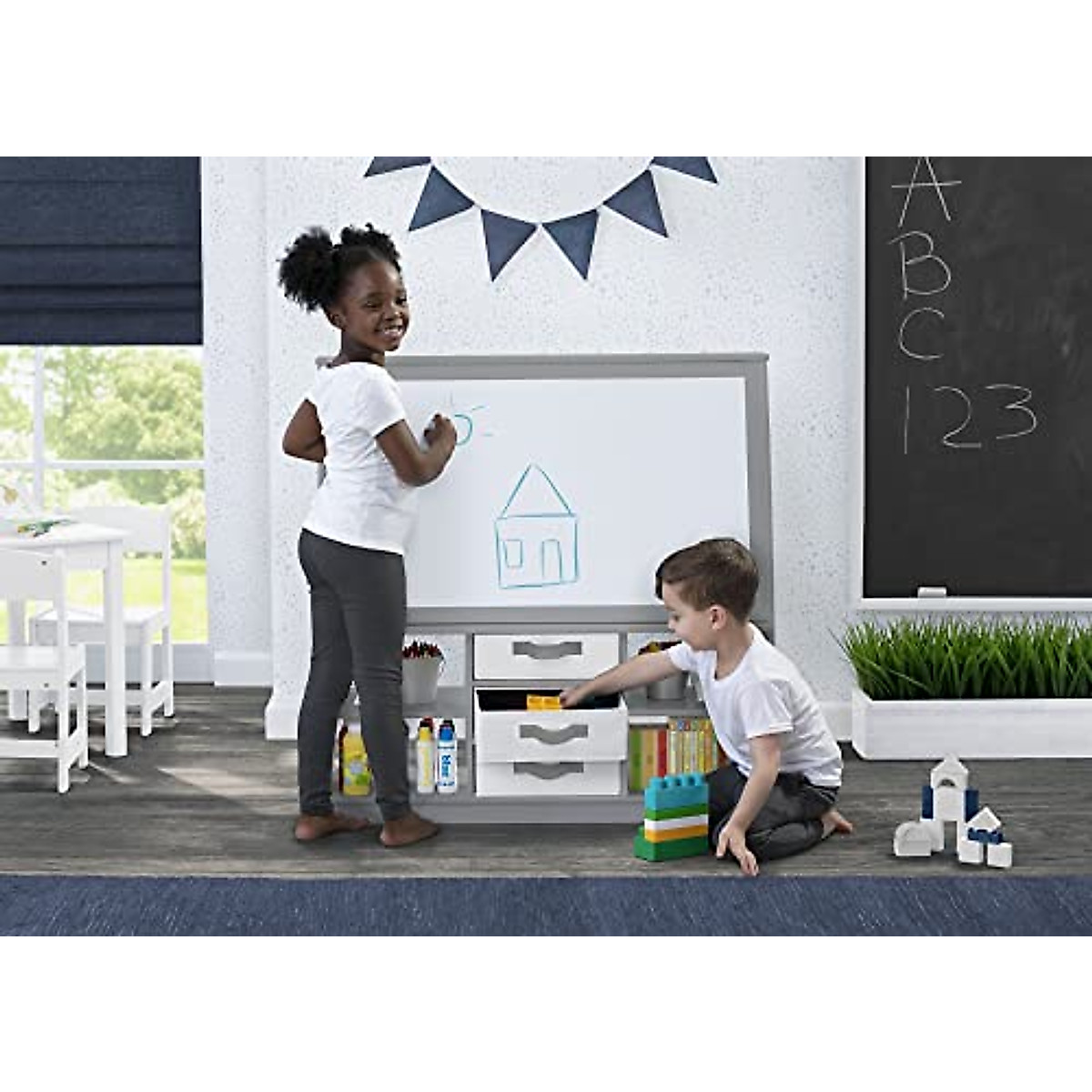 Delta Children at-Home Artist Center - Deluxe Double-Sided Easel and Storage Unit, Grey