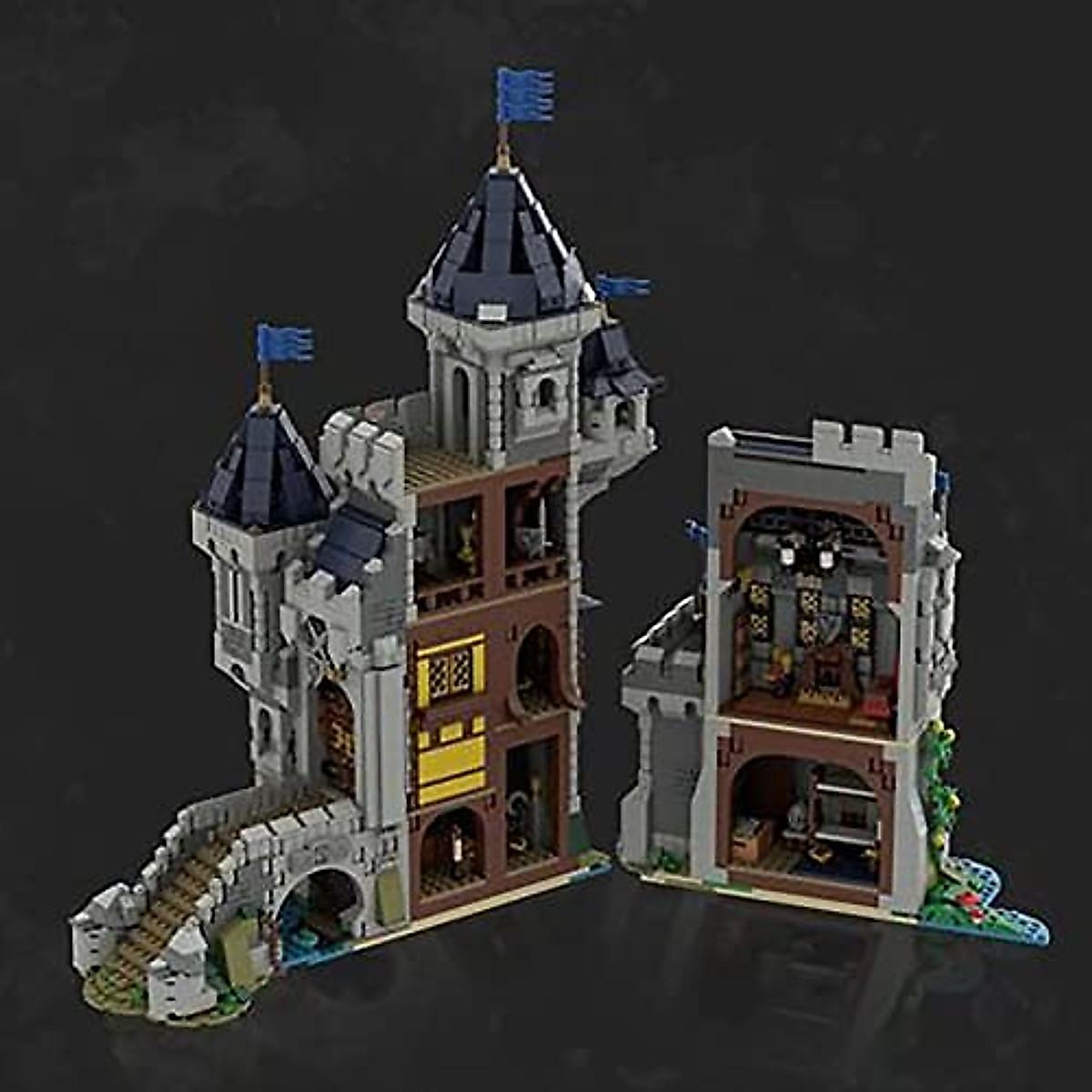 Street View Series MOC-101775 Medieval Castle MOC European Medieval Black Falcon Knight's Castle Assembled Building Blocks Educational Toy Set Compatible with L-e-g-o（3284PCS）