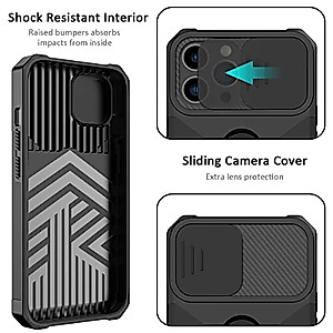 Nvollnoe for iPhone 13 Pro Max Case with Sliding Camera Cover and Card Holder Heavy Duty Protective iPhone 13 Pro Max Case with Ring Magnetic Kickstand Phone Case for iPhone 13 Pro Max(Black)