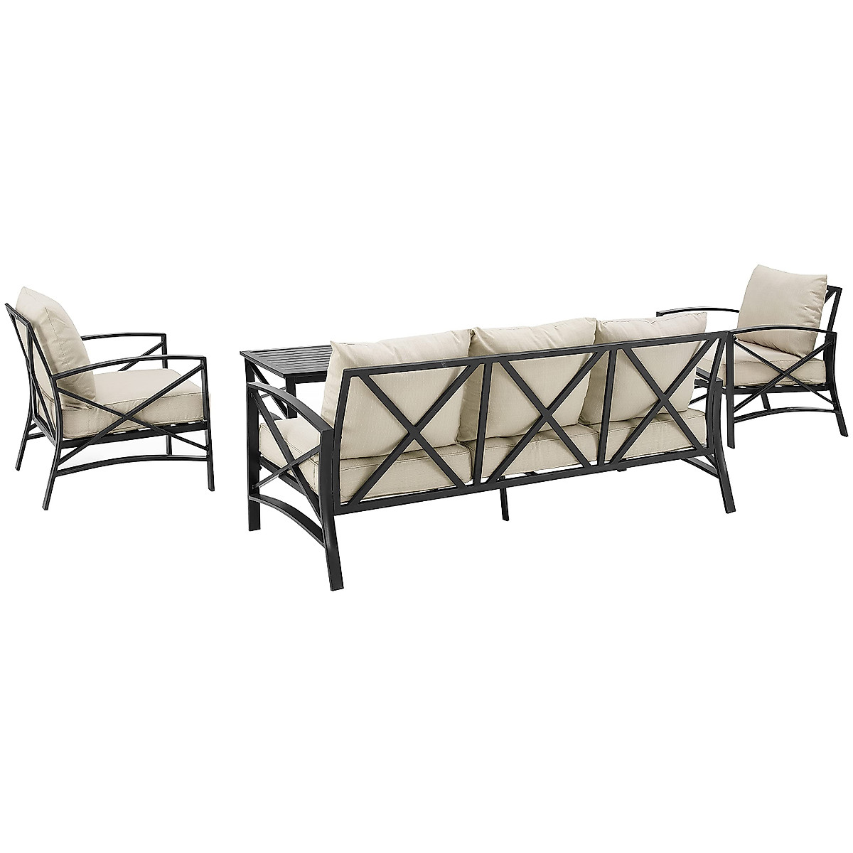 Crosley Furniture Kaplan 4-Piece Outdoor Sofa Patio Furniture Set, Conversation Sets for Porch, Deck, Oiled Bronze with Oatmeal Cushions