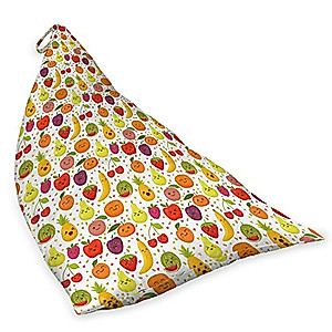 Ambesonne Fruits Lounger Chair Bag, Smiling Banana Funny Mulberry Happy Apricot Peach Hearts Lemons Theme, High Capacity Storage with Handle Container, Lounger Size, Multicolor