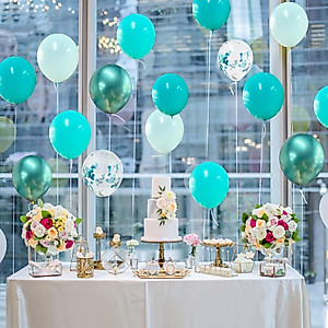 ANSOMO Teal Latex Balloons Party Decorations 12 Inch 50 Pcs Matte Dark Pastel Metallic Chrome Confetti Teal Balloons Ribbons Wedding Birthday Bridal Baby Shower Graduation Bachelorette Décor Supplies