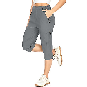 linlon Women's Quick Dry Cargo Shorts,Outdoor Casual Straight Leg Capri Long Shorts for Hiking Camping Travel (Grey, 8)