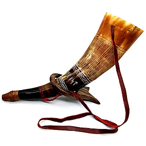 Viking War Horn - 16" Genuine Ox-Horn Battle Trumpet - Premium Hand Engraved Blow Horn Viking Norse Cattle Ancient Horn Bugle -Bugle Hunting Tool BATTLE HORN | BLOWING HORN | VIKING HORN With stand