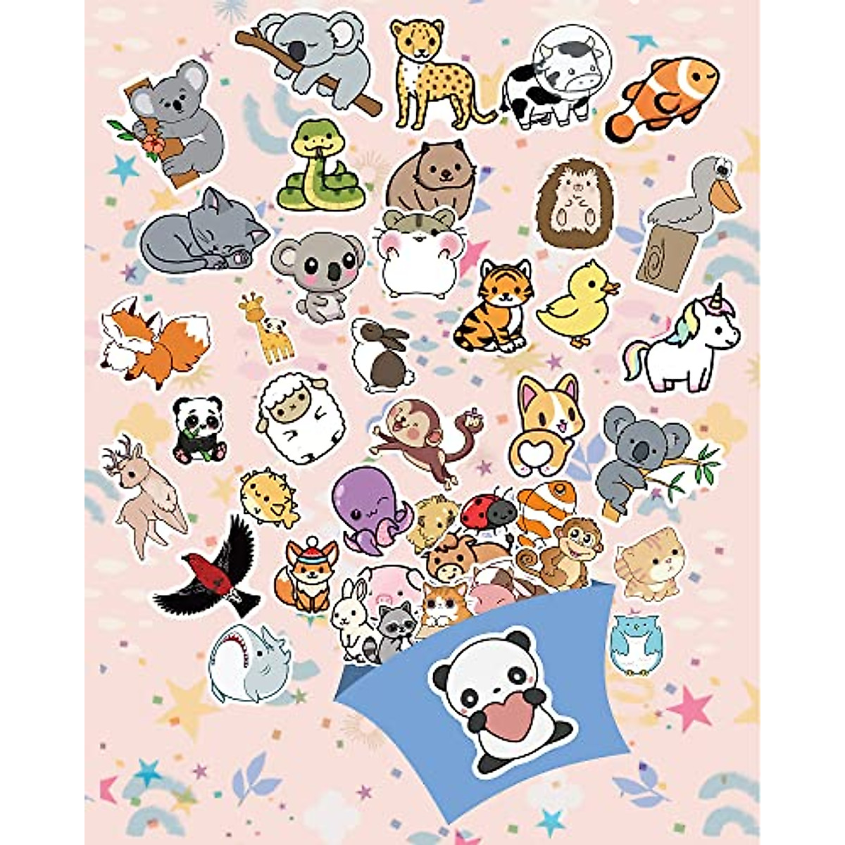 swanticker 100 Pieces of Cute Animal Stickers for Kids. Waterproof Vinyl Sticker - Aesthetic Sticker Bag for laptops, Water Bottles, Skateboards, Mobile Phones, Guitars, Teenagers, Boys and Girls