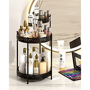 EKNITEY Bathroom Tray Organizer Counter - 2 Tier Countertop Organizers for Makeup Vanity Skincare Perfume Cosmetics (Black)
