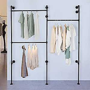 Industrial Pipe Clothes Rack, Wall Mounted Black Iron Garment Bar, Multi-Purpose Hanging Rod for Closet Storage Garment Rack Pipeline Vintage Rolling Rack For clothing stores