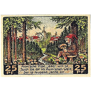 1921 DE Delightlful Century Old German Currency w Elf admiring Giant Mushroom! Original and Authentic Bill! Pfeenigs to 1 Mark About Uncirculated or Better