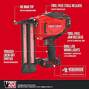 CRAFTSMAN V20 Brad Nailer, 18GA, Cordless, Bare Tool Only (CMCN618B)