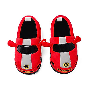 Kids Toddler Boys Red Car Slippers Winter Warm Anti-Slip Indoor Home Shoes (Red car, 12-13 Little Kid, numeric_12)