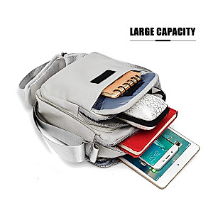 JOSEKO Crossbody Bag for Women, Mini Nylon Crossbody Travel Messenger Organizer Purse handbag Lightweight Pocket Bag Grey medium