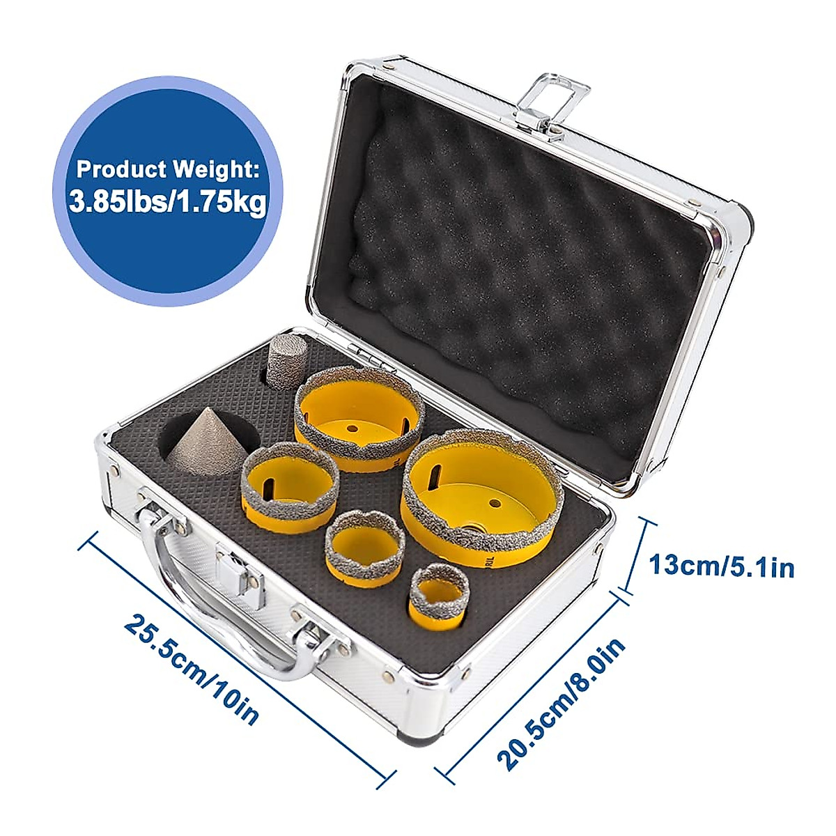 HIGHDRIL Diamond Drill bits kit with 5/8-11 for Porcelain Porcelain Tile Ceramic Marble Brick Concrete Vacuum Brazed Hole Saw (25/35/45/65/75mm+20mm Finger Bits+50mm Beveling Chamfer Bit)