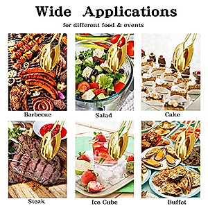IAXSEE 2 Pieces Buffet Salad Tongs for Kitchen Serving and Cooking, Stainless Steel Food Scissor Tongs, Catering Utensil for Bread Cake Bake Steak Barbecue (Gold)