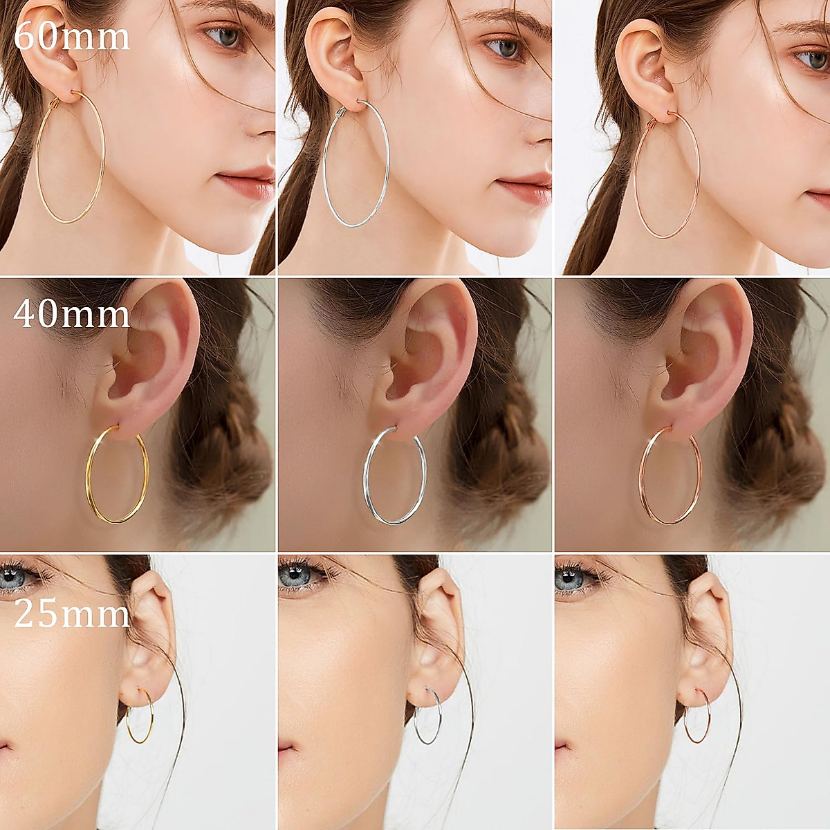 Cocamiky 9 Pairs Big Gold Hoop Earrings for Women,Surgical Steel Silver Hypoallergenic Earrings Set with Sterling Silver Post 14K Rose Gold Plated Small Thin Hoop Earrings