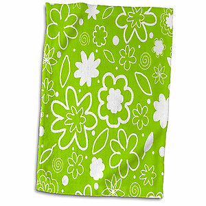 3D Rose Lime Green Modern Floral Print-White Pattern Contemporary Nature Summer Flowers and Leaves Hand/Sports Towel, 15 x 22