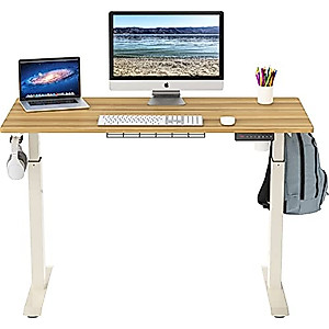SHW Electric Height Adjustable Standing Desk with Hanging Hooks and Cable Management, 48 x 24 Inches, Oak