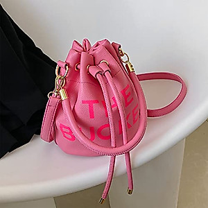 JQAliMOVV The Bucket Bags for Women, Mini Leathe Bucket Bag Purses Drawstring Closure Crossbody Handbags Hobo Bag (Rose Red)
