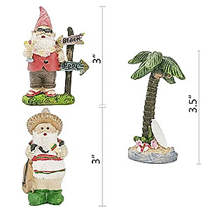 JIUMO Miniature Garden Gnome Fairy Garden Gnome Figurines Beach Gnome Figurines Outdoor Small Garden Gnomes Accessories Gnomes with Coconut Tree
