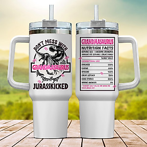 VAATOO Tumbler 40 Oz With Handle Lid And Straw, Grandmasaurus Nutrition Facts, Grandmasaurus Gifts, Nana Grandma Cups Coffee Handle Sippy Tumblers Granny Great Water Cup Grandmas