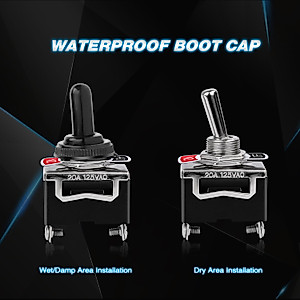 Nilight 90012E Heavy Duty Rocker Toggle 15A 250V 20A 125V SPST 2Pin ON/Off Switch Metal Bat Waterproof Boot Cap Cover-5 Pack, 2 Years Warranty
