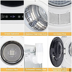 ROVSUN 2.6 CU. FT Portable Clothes Dryer, 9LBS High End Front Load Tumble Laundry Dryer with Stainless Steel Tub & LCD Tough Control Panel, White, 110V