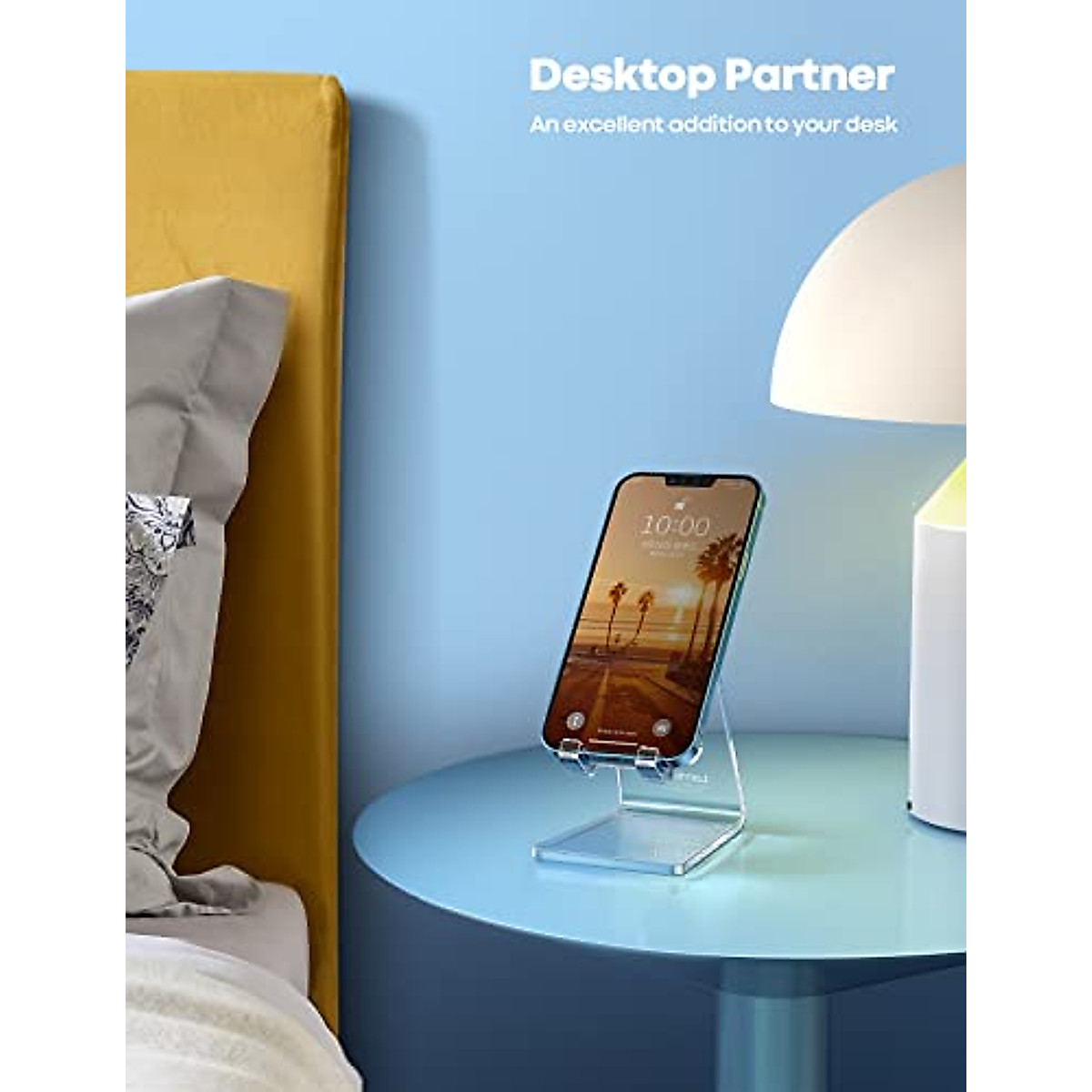 Lamicall Acrylic Phone Stand Desk Accessories - Clear Office Cell Phone Holder, Transparent Phone Stand for Desk, Desktop, Office Desk Accessories, Suitable for iPhone Accessories, 4-8'' Phone