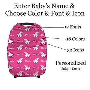 Personalized Baby Car Seat Covers with Name and Icon, Custom Nursing Cover Breastfeeding for Babies, Carseat Canopy for Girls and Boys, Infant Stroller Cover, Breathable Carseats Cover