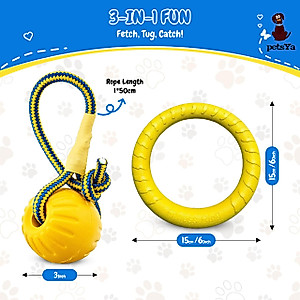 petsYa Ball Dog with Rope and Dog Ring Flying Traning chew Dog Toys Soft Foam Ball for Fetching Soaring Flying Ring