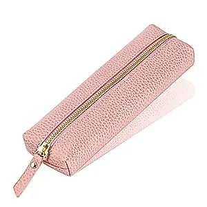 Sluxa Pink Genuine leather case, Pen organizer for adults, Small pencil case for women.