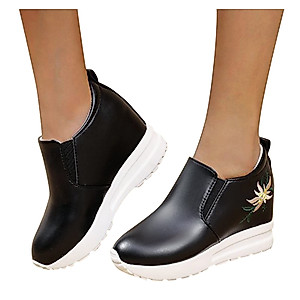 NONGJXCR Womens Casual Shoes Sneakers Fashion Women's Slip-on Casual Heel Wedges Leisure Breathable Shoes Outdoor Women's Casual Shoes Blue and Black Casual Shoes