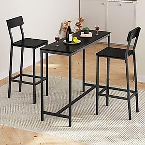 MAHANCRIS Bar Chairs, Set of 2 Bar Stools with Backrest, 25.6" Tall Counter Bar Stools, Kitchen Bar Stools with Footrest, for Dining Room, Bar, Easy Assembly, Black BAHB03101