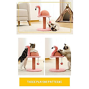 PETEPELA Cat Scratching Post, Flamingos Natural Sisal Cat Scratcher with Interactive Toy Ball and Extra Replacement Sisal Scrathing Pole for Kittens and Small Cats Pink
