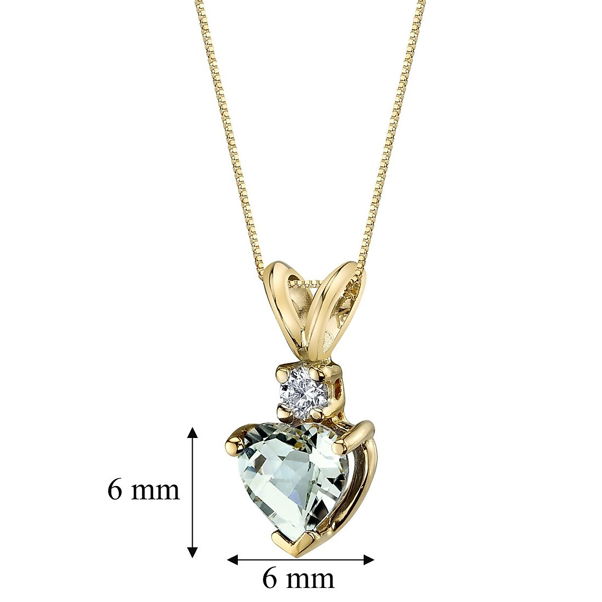 PEORA Green Amethyst with Genuine Diamond Pendant in 14 Karat Yellow Gold, Heart Shape Solitaire, 6mm
