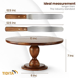 Tidita 13" Acacia Cake Stand Rustic – Cake Stands Wooden with 2 Icing Spatulas - Wedding and Birthday Cake Pedestal for Dessert Table - Cupcake Stand at Parties, Weddings, Restaurants ( Acacia Wood)