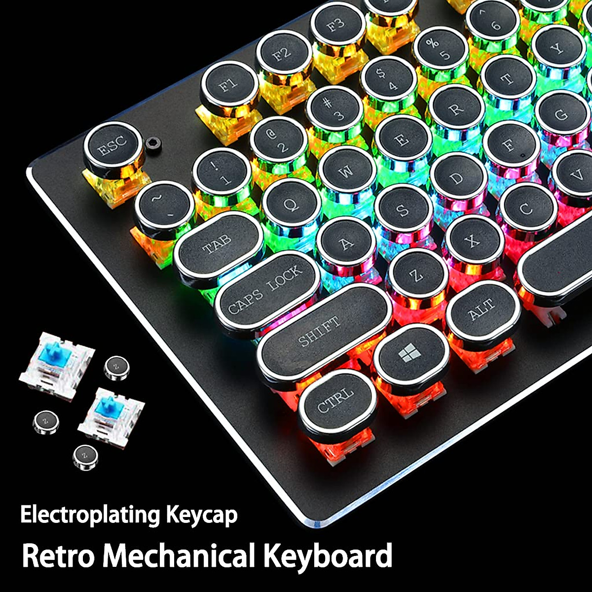 Peiiwdc Retro Punk Typewriter, Mechanical Gaming Keyboard,Blue Switches,USB Wired,Cool Wired Retro Steam Punk Typewriter Round Keycaps 104keys White