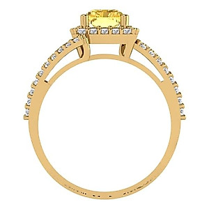 Clara Pucci 2.10ct Emerald Cut Solitaire Halo Natural Yellow Citrine Engagement Promise Anniversary Bridal Ring 18K Yellow Gold 10.5