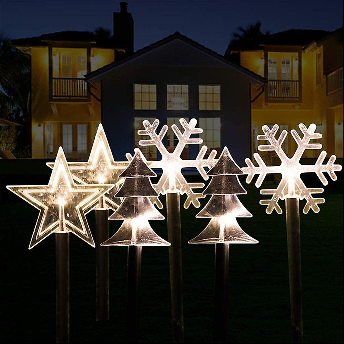 Solar Christmas Lights Outdoor - Set of 15 Energy Saving Waterproof Solar Powered Stake Lights - 2 Lighting Modes Christmas Decorations for Home, Pathway, Garden, Walkway, Yard, Lawn, Patio (3 Styles)