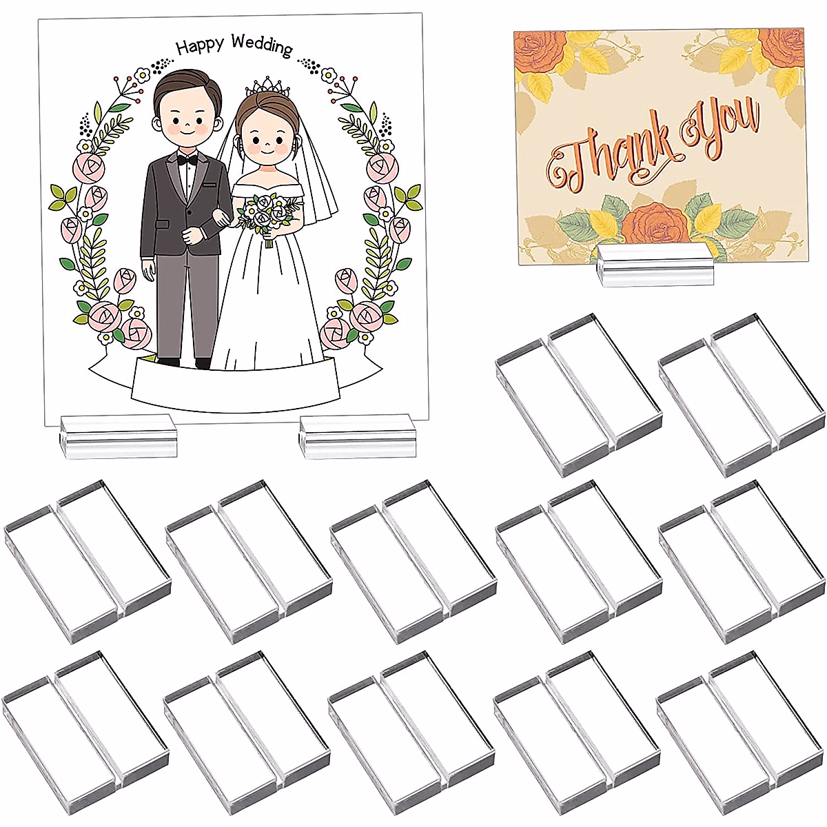 Acrylic Sign Holder Clear Place Card Holders Acrylic Stands Table Number Stands Wedding Sign Holders Card Display Stand for Table Wedding Photo Office Menu Meeting Party Event Decoration(12Pcs, 1.2")