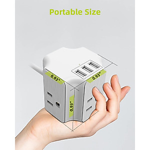 Travel Power Strip with USB Ports,3-Side Outlet Extender with 6 FT Extension Cord,Portable Power Strip for Travel, Office, Home, Hotels, Cruise Ship.White