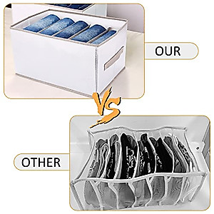 DREAMVAN 2 Pack Wardrobe Clothes Organizer, Folded 5-7 Grid Closet Drawer Organizers with Support Plate, Washable Closet Drawers Clothes Storage Box for T-Shirts, Socks, Jeans(5 Grids with Handle)