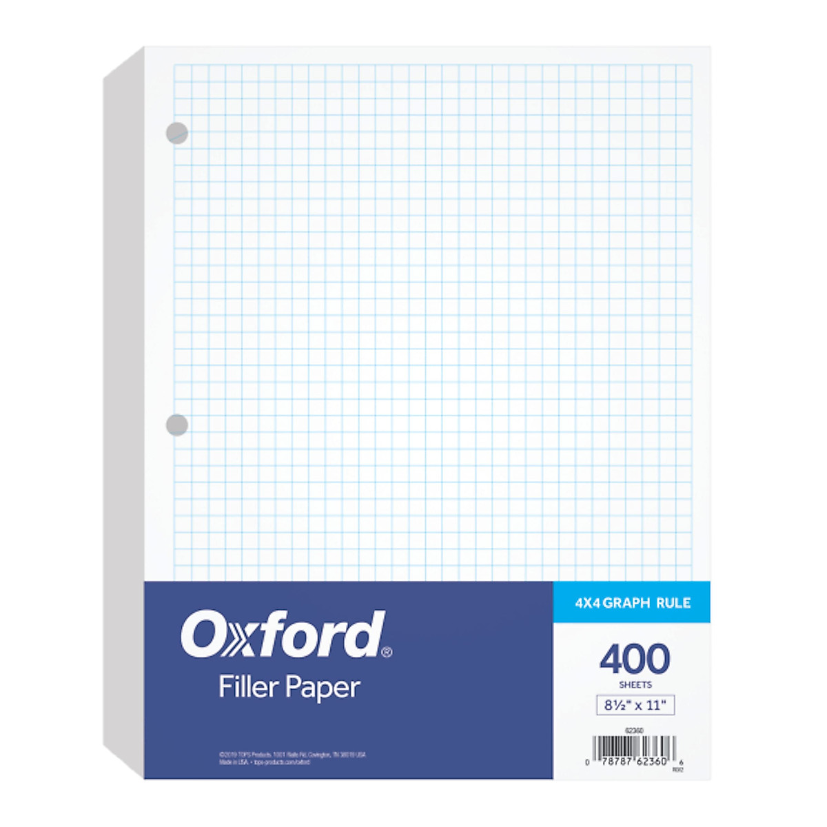 Oxford Filler Paper, 8-1/2" x 11", 4 x 4 Graph Rule, 3-Hole Punched, Loose-Leaf Paper for 3-Ring Binders, 400 Sheets Per Pack (62360)