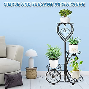Plant Stand Indoor Outdoor - Metal 4 Tier Flower Pot Holder Display Vertical Shelves Shelf - Wrought Iron Corner Planter Rack Multiple Organizer for Garden Patio Lawn Balcony Office Black
