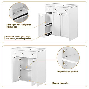 Appot AT-SV000002AAK Bathroom Vanity with Sink, 30 inch Single Bath Room Storage Cabinet and CeramicSink Combo, Solid Wood Frame, 2 Doors BathroomStorage CabinetSet Escorted by Pull-Out Drawers, White