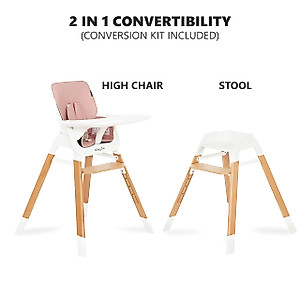 Dream On Me Nibble Wooden Compact High Chair in Pink| Light Weight | Portable |Removable seat Cover I Adjustable Tray I Baby and Toddler