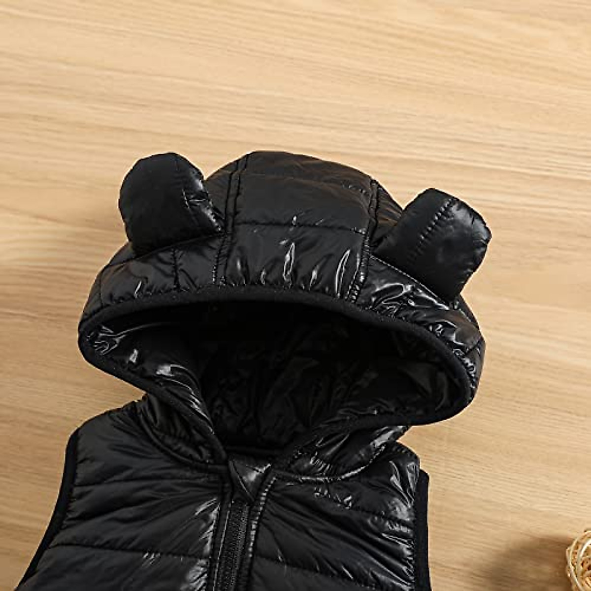 LOPJGH Toddler Baby Boys Girls Jacket Coats Bear Ears Hooded Solid Color Puffer Warm Down Coat Winter Outerwear (Black Vest, 5-6 years)