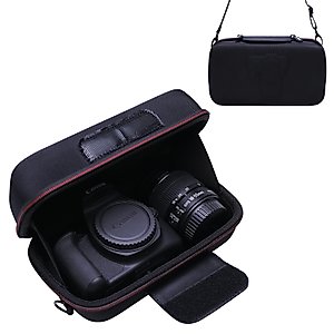 Camera Case for Canon EOS Rebel R100 / R50 / T7 / R5 / R6 Mark II / R7 / R8 / 90D / 5D Mark IV, Sony, Nikon DSLR SLR Camera, 18-55mm Lens, SD Card, Battery and Cable with Shoulder Strap, Black
