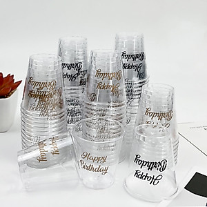 CIEOVO 100 Pieces Happy Birthday Party Shot Glass, Disposable 2 oz Plastic Cups 21st Happy Birthday Gifts Clear Tasting Cups for Birthday Party Supplies